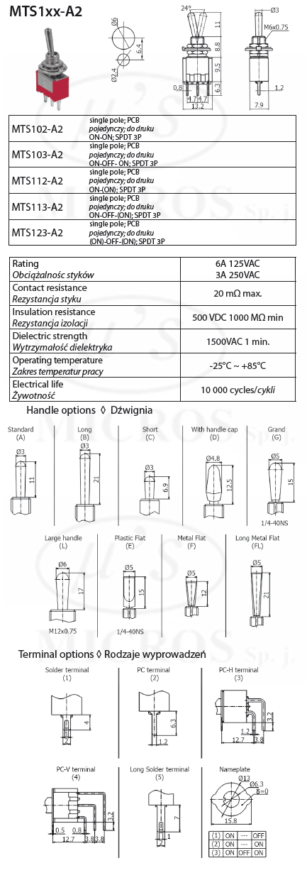 MTS102-A2; toggle switch; | Micros